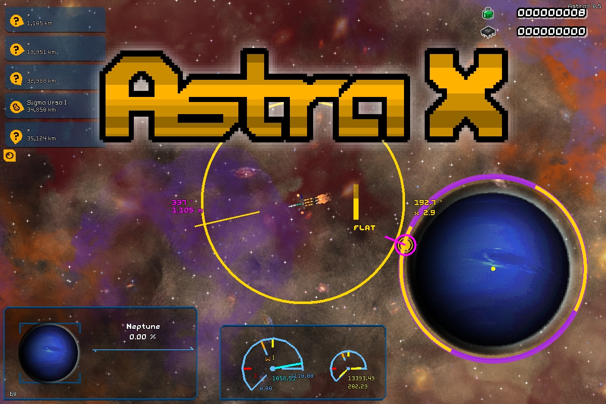 AstraX: A retro space exploration simulation game.